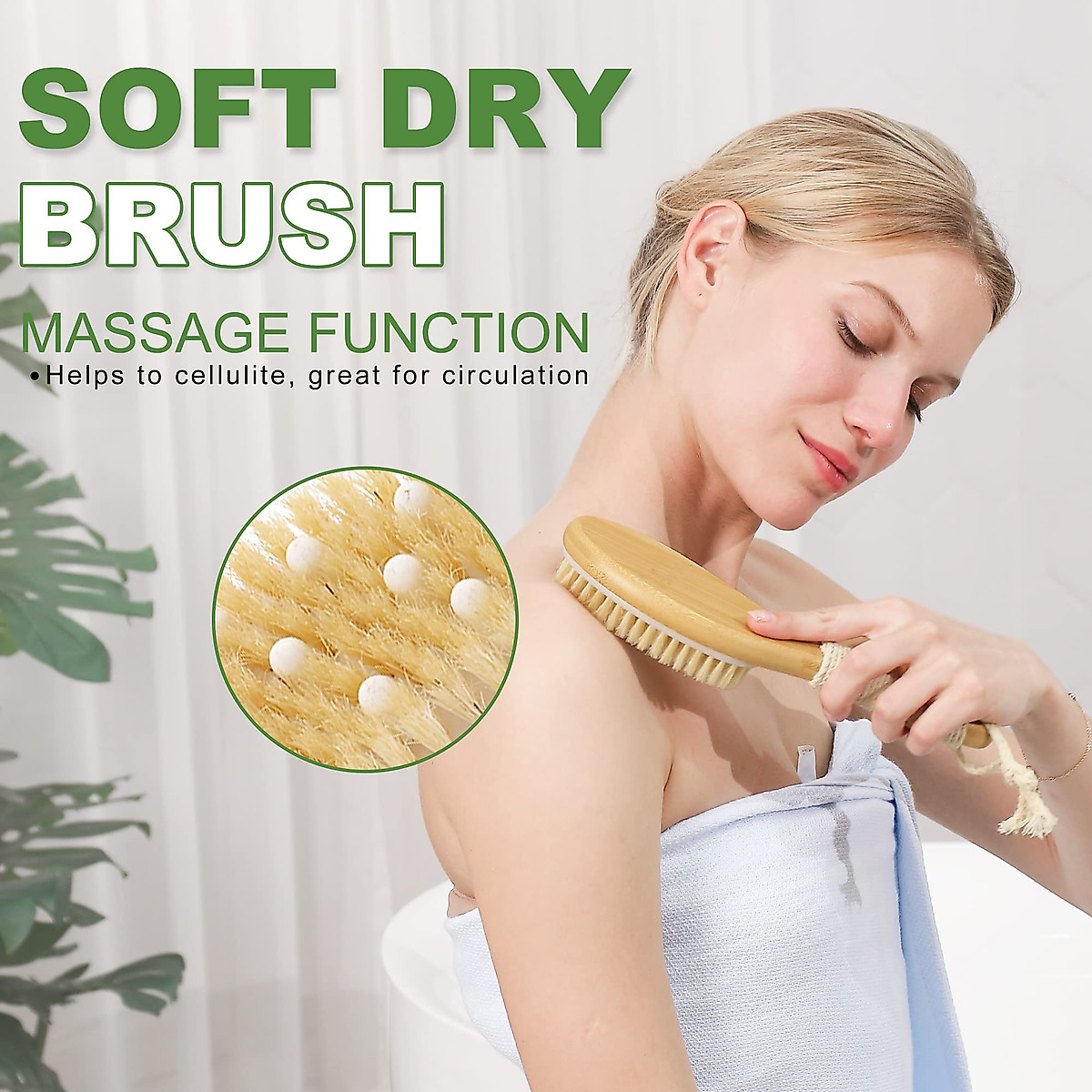 AIFEIVICO Dry Brushing Body Brush, Natural Boar Bristle Exfoliating Dry Brush, Long Handle Back Scrubber Brush, Face Brush, Foot Brush, Meridian Pressure Brush for Lymphatic Drainage, Cellulite