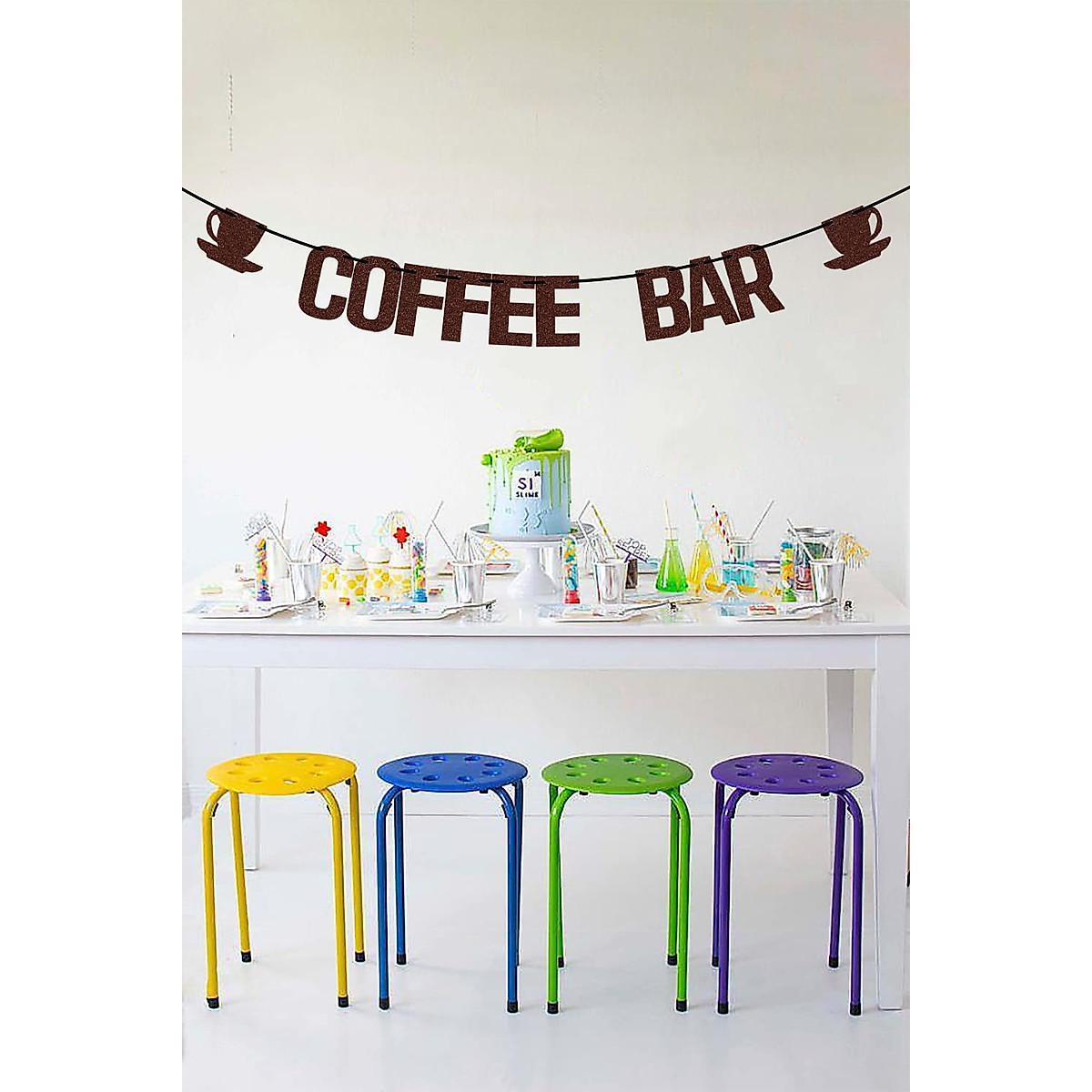 Coffee Bar Banner, Love is Brewing Banner Decorations, Bridal Shower Party Decoration, Coffee Bar Sign Bachelorette/Wedding/Anniversary Party Banner Decor Supplies Brown Glitter