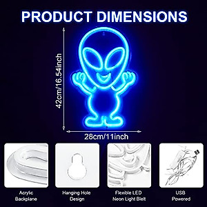 Rosnek Neon Light Alien LED Sign,Light Up Sign with Durable Acrylic Panel,Neon Signs Cool Novelty Night Light USB for Bedroom,Room,Wall,Bar,Party,Teenage Birthday’s Gift