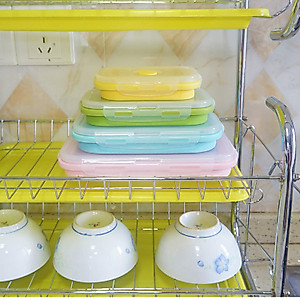 ECOmorning Reusable Silicone Food Storage Containers Collapsible Food Storage Containers with Airtight Lids Slicone Camping Bowls- Microwave and Freezer Safe, Set of 4