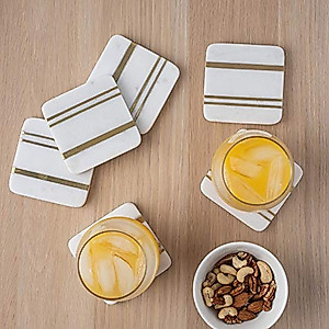 Cork & Mill Marble Coasters for Drinks - Set of 6 Handcrafted Modern Coasters - White Drink Coasters with Gold Brass Inlay - Made from Real Solid Marble
