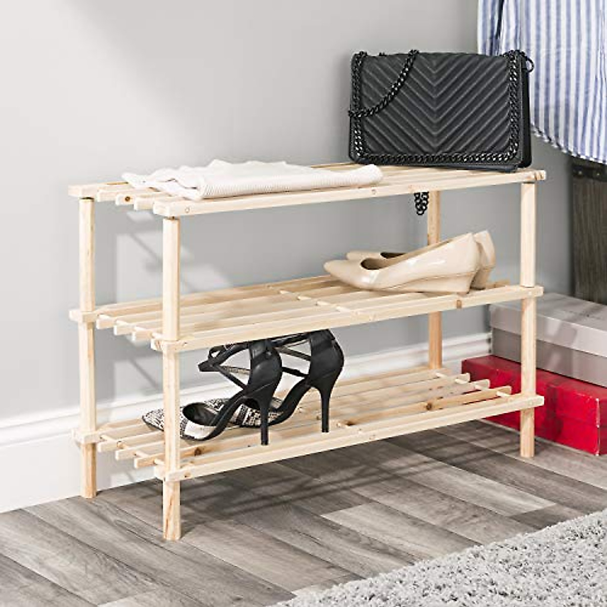 Home Basics 12 Pair / 3 Tier Wooden Shelves Shoe Rack