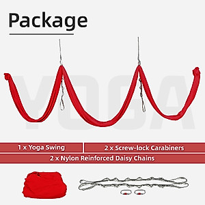 HECASA 6M Yoga Swing Silk Fabric Aerial Yoga Hammock Kit w/Daisy Chain O-Ring Red 6.56 Yards