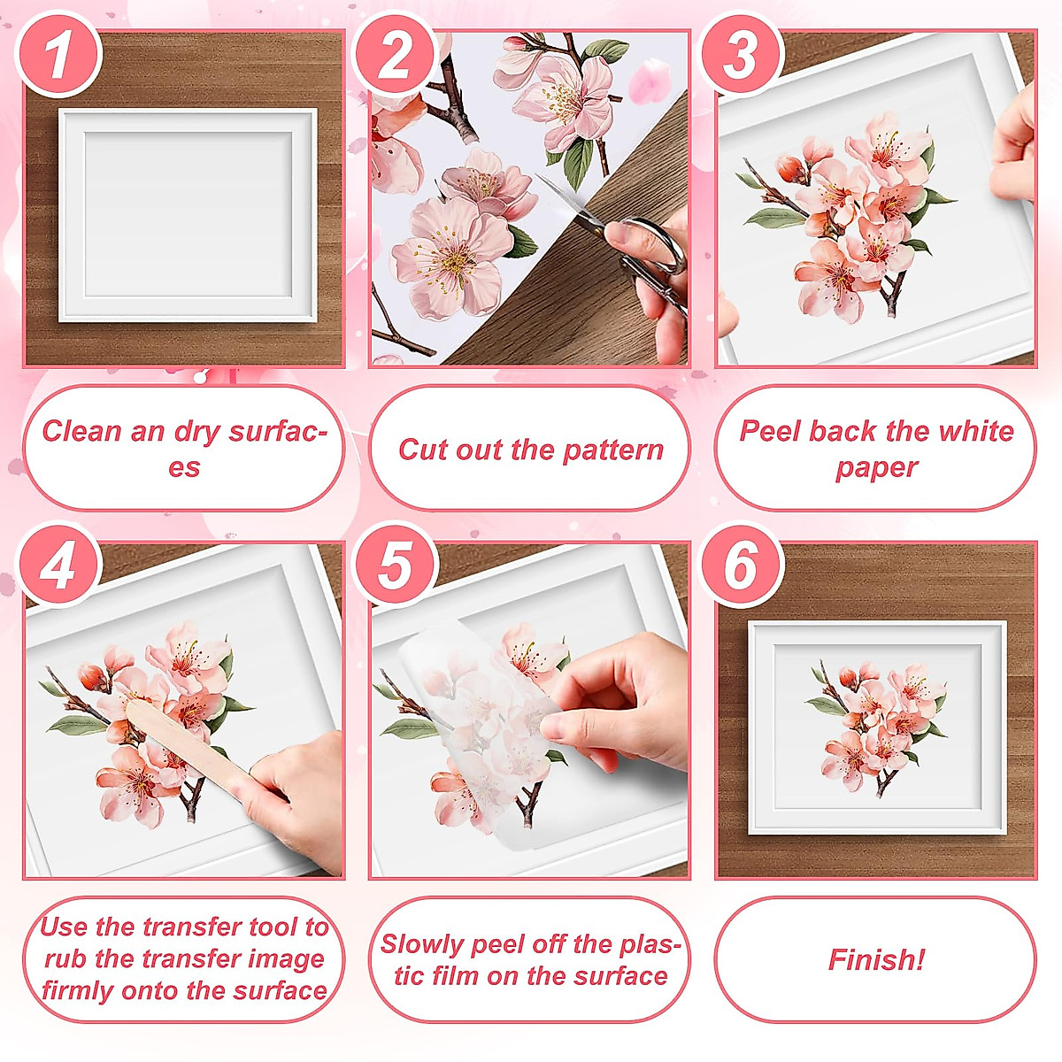 Cysincos Rub on Transfer for Crafts and Furniture,Iron on Transfers Stickers for Wood DIY Craft Supplies (Flowers-9 pcs)