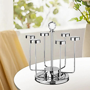 6 Cup Drying Rack Tea Cups Storage Rack Wine Glasses Holder Cup Holder Stainless Steel Drinking Glass Drainer Stand for Bar, Silver