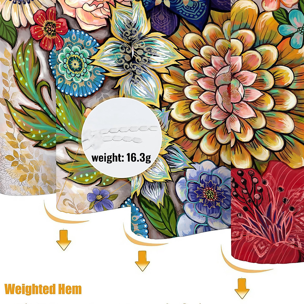 Neasow Boho Floral Shower Curtains for Bathroom, Bright Fabric Blossom Shower Curtain with 12 Hooks, Multi Color 72"×72"