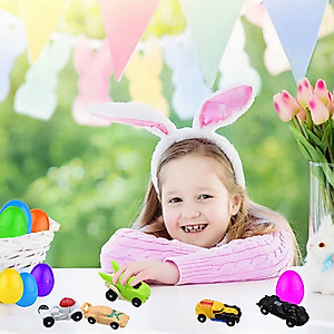 12 Packs Easter Eggs Filled with Deformation Cars Toys, 2.8" Plastic Surprise Eggs Prefilled with Transform Car Robot Toys for Kids Easter Egg Hunt, Easter Basket Filler, Easter Party Favor Event