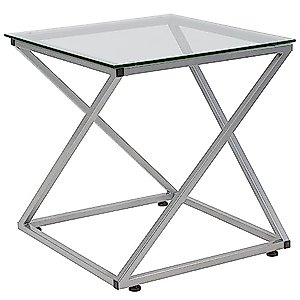 Flash Furniture Park Avenue Collection Glass End Table with Contemporary Steel Design