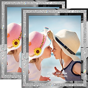 IZIDDO 8x10 Picture Frames Set of 2, Glitter Photo Frame for Tabletop, Silver Glass Picture Frame, Graduation Gifts for Her, Horizontally or Vertically
