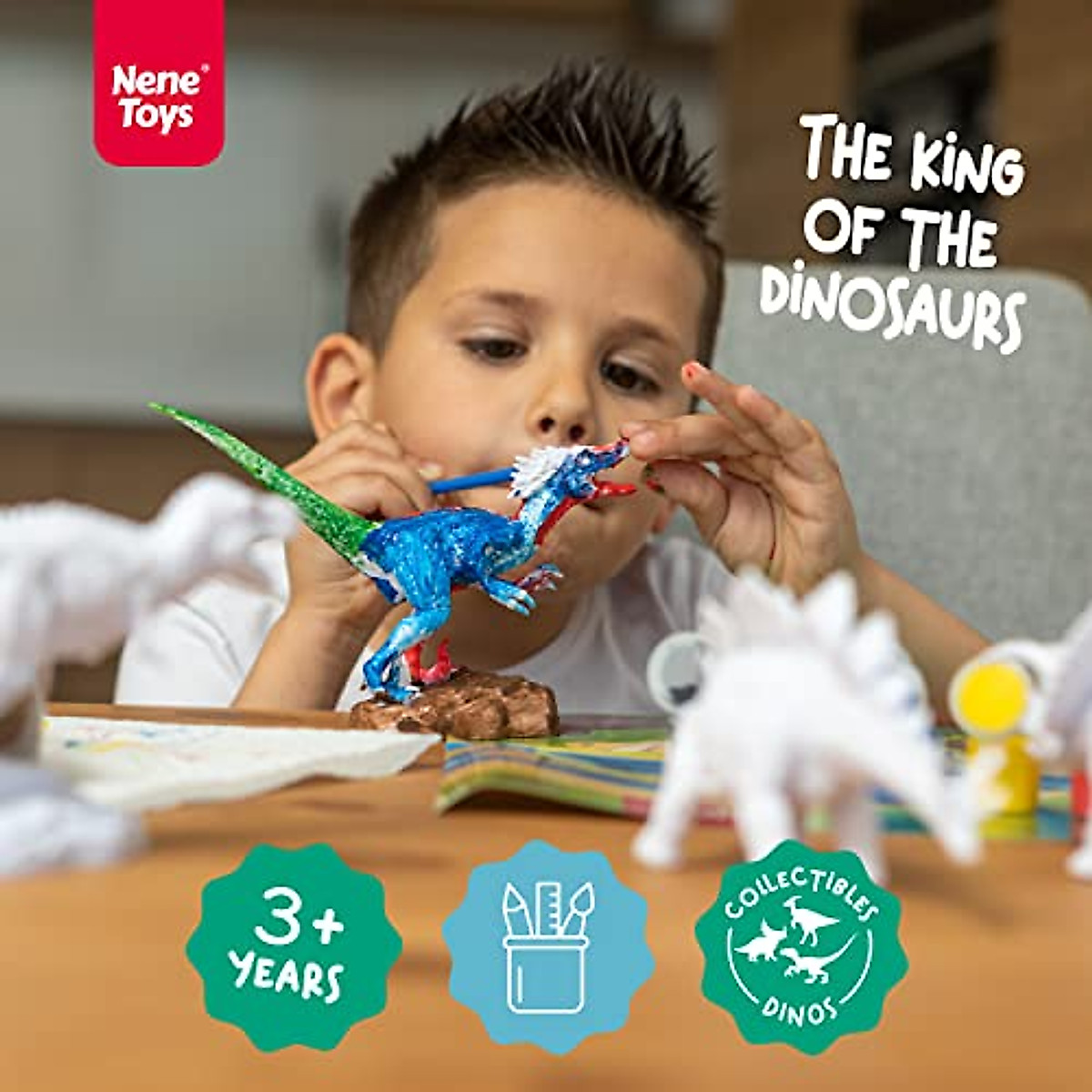 Nene Toys Dinosaur Painting Kit for Kids 3-7 Years [The Kings] – Includes 4 Museum Replicas, 2 Paint Sets, 2 Brushes, Educational Poster and Playmat – Art & Craft Paint Toy for Boys and Girls