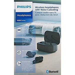 Philips T4506 True Wireless Headphones with Active Noise Canceling (ANC), Up to 24 Hours Playtime, Bluetooth, Awareness Mode, IPX4 Water Resistant, USB-C Charging Case, TAT4506BK, Black