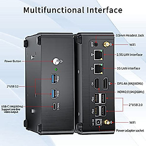 Thdeukoty Mini Desktop PC AMD Ryzen 9 5900HX Windows 11 Pro, Micro Computer HTPC 64G DDR4 RAM 1T NVME SSD, USB3.2, DP/HDMI/Type-C 4K@60Hz Triple Display, 2.5G+1G LAN, WiFi 6 Bluetooth 5.1