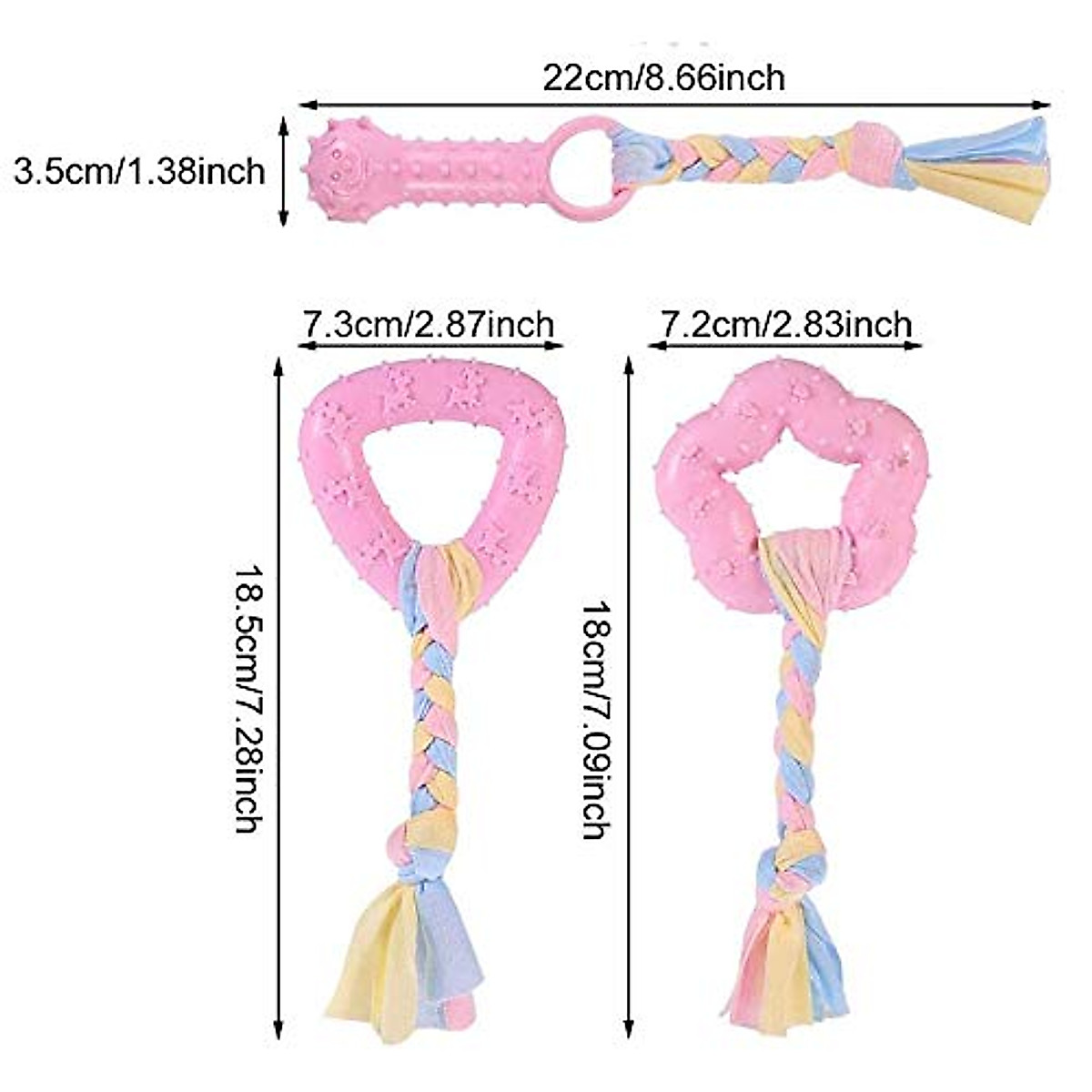 CAMITER Dog Chew Toys, 7pcs Dog Puppies Teething Chewing Toy Set with Ball and Colorful Ropes, Interactive Pet Toys for Small and Medium Dogs (Pink)