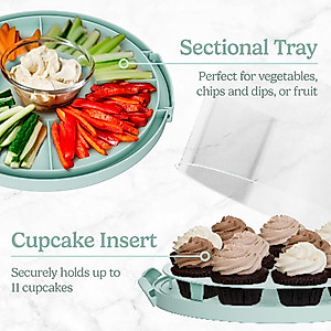 Cake Carrier with Lid and Handle - Multipurpose Cake Stand with Lid for 10” Cake, Pie, Cupcakes - Cake Holder & Lid, Plastic Cake Container, Round Cake Cover for Transport & Storage (Seafoam Green)