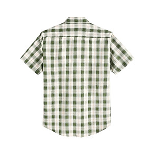 COOFANDY Men's Short Sleeve Plaid Dress Shirt Classic Fit Wrinkle-Free Casual Button Down Checked Shirts with Pocket Green, Large