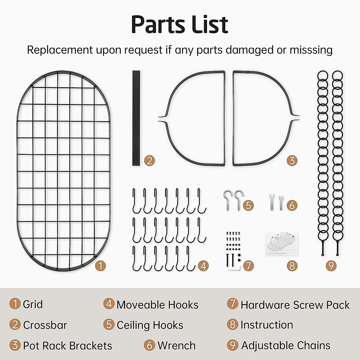 KES Ceiling Pot Rack 34-Inch Hanging Pot Rack for Kitchen Oval Pot and Pan Rack Matte Black Pot Hanger with 20 S Hooks, KUR221S85-BK