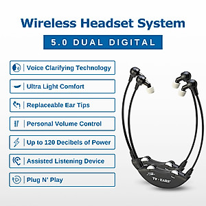 TV Ears Dual Digital Wireless Headset System - Use 2 Headsets at same time w/ Different Volume, Supports All TVs, Ideal for Seniors & Hearing Impaired, Infrared, Plug N' Play - Dr Recommended - 11841