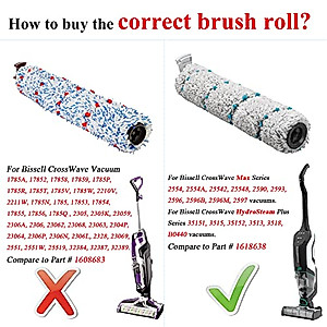 Lemige 3 Pack Replacement Brushes and Filters for Bissell CrossWave Max 2554 2590 2593 2596 for HydroSteam Plus 35151 3515 35152 3513 3518 Vacuums, Part 1618638, 1608684