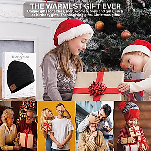 BORAYDA Bluetooth Beanie, Bluetooth 5.2 Wool Hat HD Stereo,24 Hours Play Time,Built-in Microphone, Men's/Women's Christmas Electronic Gift (Black)