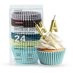 Silicone Cupcake Baking Cups Katbite 24 Pack Silicone Baking Cups Reusable Non-stick Heavy Duty Silicone Cupcake Liners for Baking Soft Pale Muffins Cups for Party Halloween Christmas