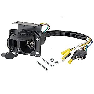 Oyviny 4-Way Flat to 7-Way Round Blade and 4 Way Trailer Wiring Harness Adapter Vehicle-Side 4 Pin to Trailer-Side 7 Pin and 4 Pin Dual-Output Connector with Mounting Bracket for Truck RV(Black)