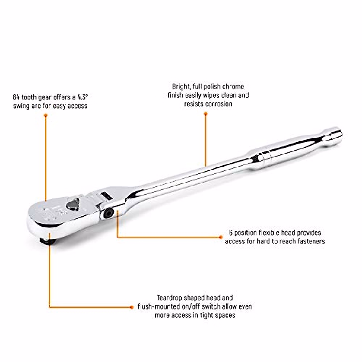 GEARWRENCH 1/2" Drive 84 Tooth Flex Head Teardrop Ratchet 17" - 81306A-07