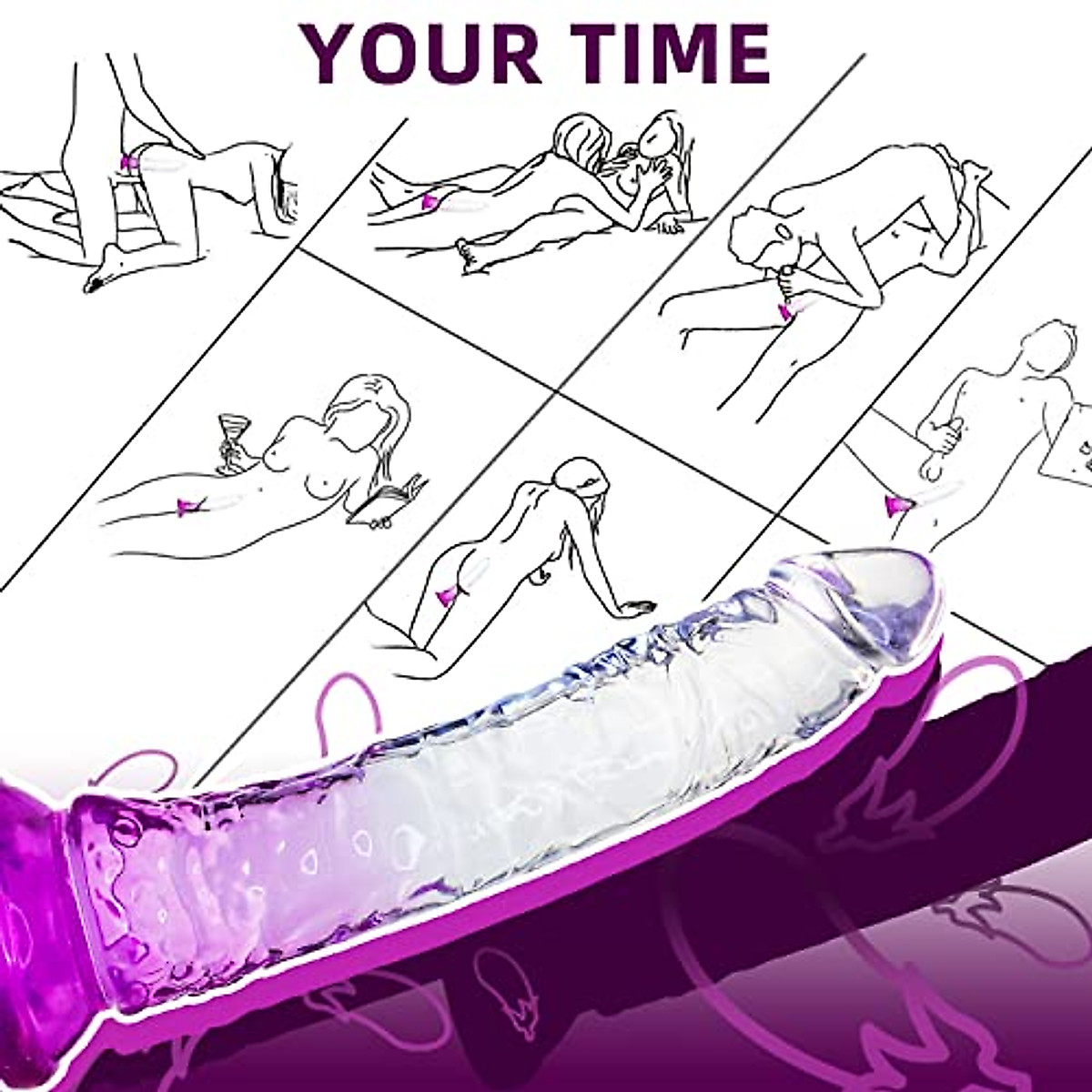 Realistic Dildo Clear Silicone 8.66" Purple Dildo with Strong Suction Cup for Women Hand Free Play Flexible Soft Penis Dong, Adult Sex G-spot Dildos Toys for Vaginal and Anal Stimulation