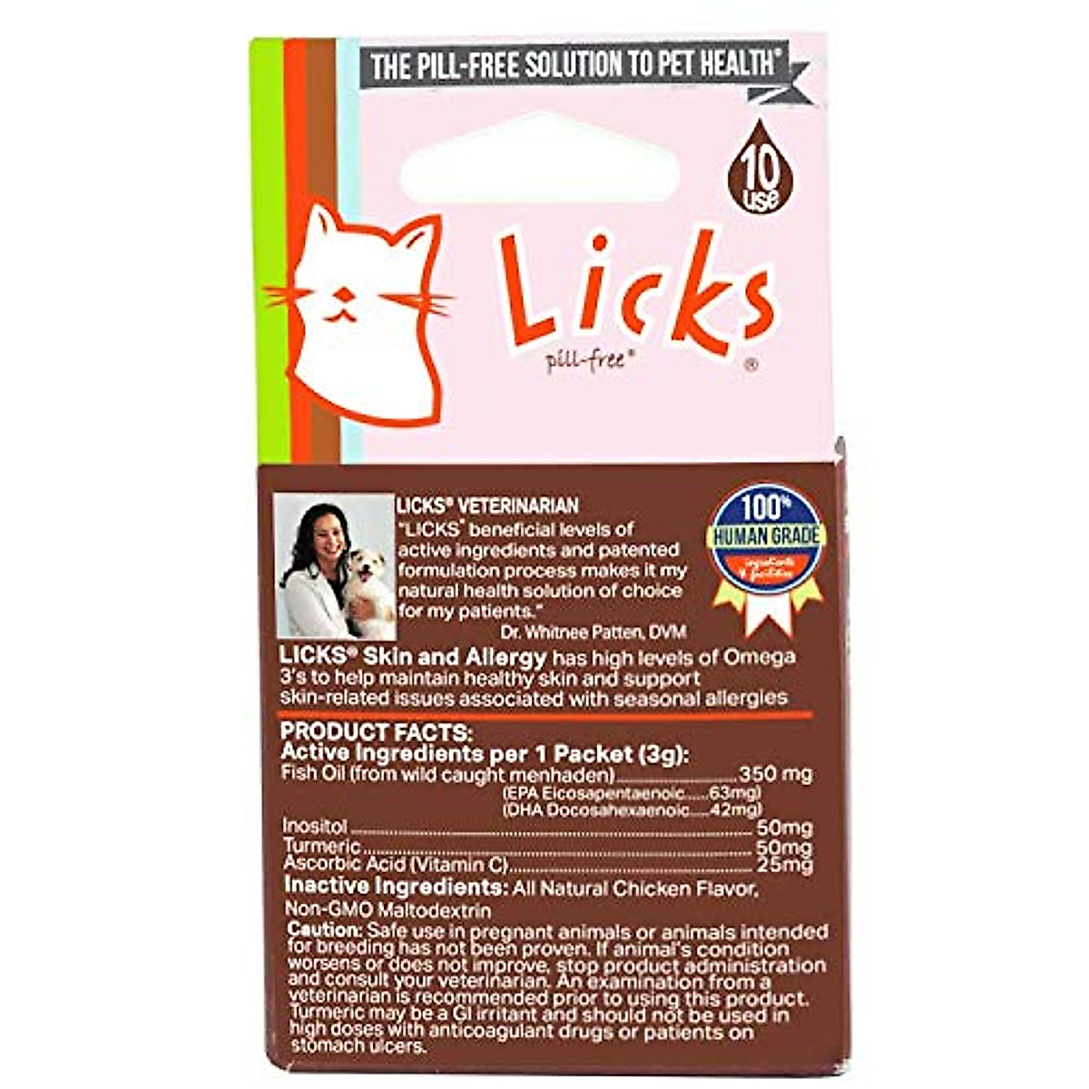Licks Pill-Free Cat Skin and Allergy - Omega 3 Cat Allergy Relief - Cat Vitamins & Supplements for Itchy Skin - Turmeric Supplement for Cat Skin - Gel Packets - 10 Use