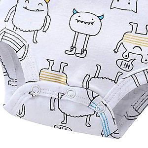 amropi Baby Boys Bodysuit Short Sleeve 5-Pack Cotton Rompers Outfits 6-9 Months, Yellow/Navy/White