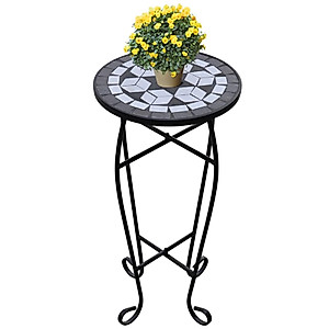 Gecheer Mosaic Side Table Plant Table Black White