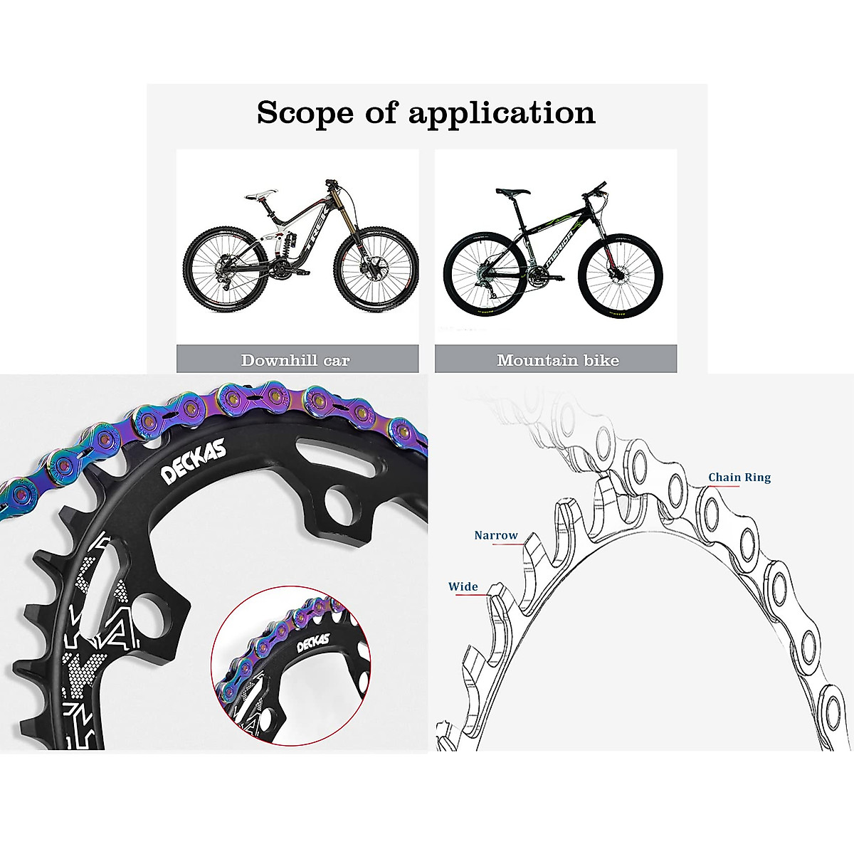 DECKAS Round Chainring 110BCD 4-Bolt 36T 38T 40T 42T 44T 46T 48T 50T 52T Narrow Wide Chainring for 7/8/9/10/11/12 - Speed (Black 40T)