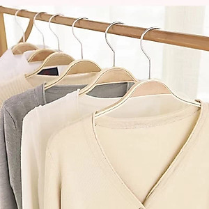 KihampHome Super Durable Natural Wood Hangers(20pcs) Space Saving with Extra Smooth Finish and No Bulge Shoulder Design,Heavy Duty Hangers with Non Slip Stripes,Perfect for Coat,Sweater and Shirt