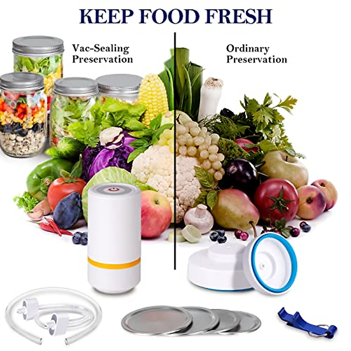 Mason Jar Vacuum Sealer Kit: Electric Jar Vacuum Pump With Wide Regular Mouth Mason Jars Compatible with Food Saver Vacuum Sealer Machine Canning Sealer with Jar Attachment 2 Hose for Food Storage