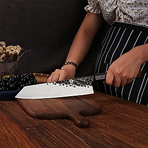 WILDMOK High Carbon 3 Layers 9CR18MOV Alloy Steel Forged 5 Pieces Knife Block Set with Ash Wood Magnetic Knife Holder Kitchen Chef Knife Set