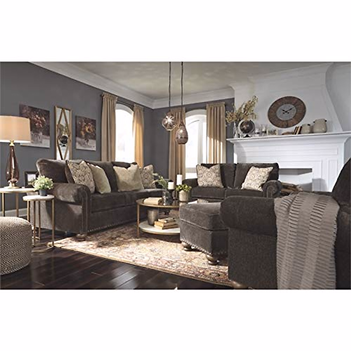 Signature Design by Ashley Stracelen New Traditional Queen Sofa Sleeper with Nailhead Trim, Dark Brown