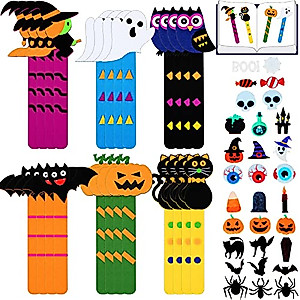 24 Pcs Halloween Bookmark Crafts for Kids Bulk Craft Kit Halloween Bookmarks Pumpkin Witch Owl Bat Ghost Cat for Boys Girls Classroom Rewards Holiday Halloween Party Supplies Trick or Treat Prizes