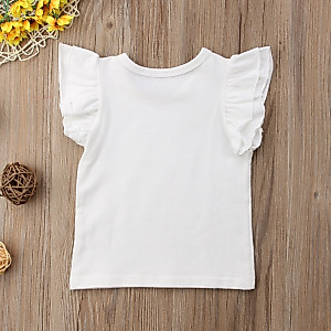 Mubineo Toddler Baby Girl Basic Plain Ruffle Sleeve Cotton T Shirts Tops Tee Clothes (White, 3-4T)