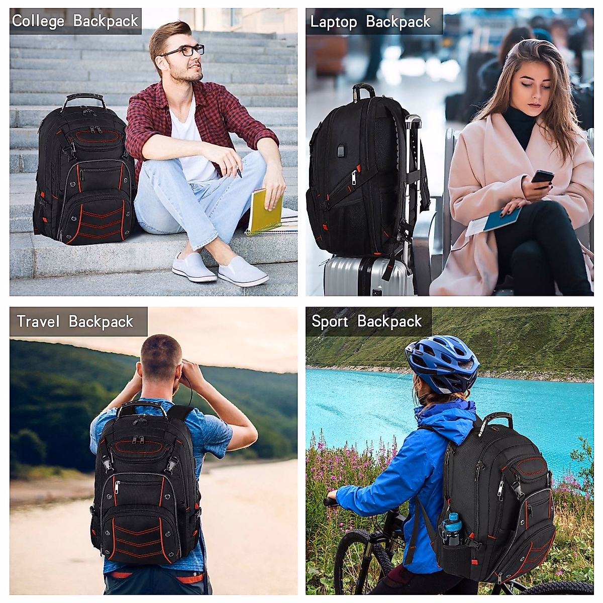 VECKUSON Large 18.4 Inch Laptop Backpack with USB Charger Port, TSA Friendly Flight Approved and RFID Anti-Theft Pocket, Red