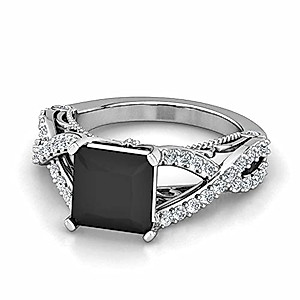 DESTINY JEWEL Black Princess Cut Diamond 2.25Ct Diamond Engagement Wedding Ring_6