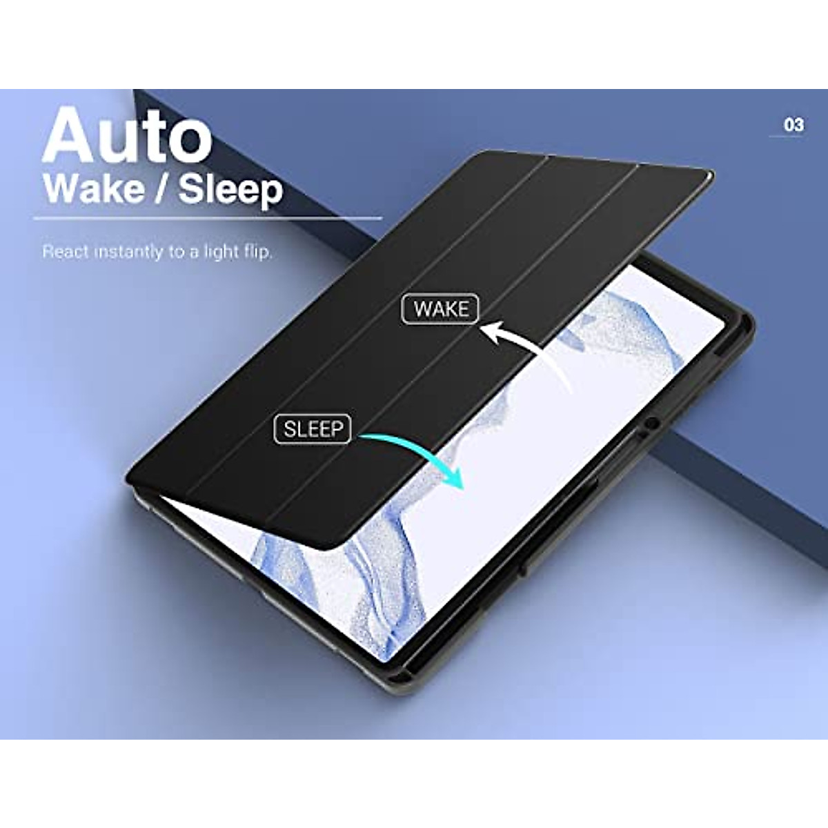 MoKo Case Fits Samsung Galaxy Tab S8 Plus 12.4 Inch 2022 (SM-X800/SM-X806) /S7 FE 2021/S7 Plus 2020, Shockproof Full Body Trifold Stand TPU Back Cover Case with Pen Holder Slot/Auto-Wake, Black