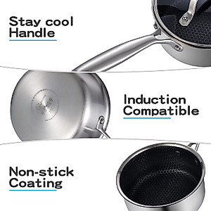 LOLYKITCH 1.5-2.5 QT Hybrid Tri-Ply Stainless Steel Saucepan Set with lids,Sauce Pots,Induction Pots and Pans Set,Anti-Scratch,Dishwasher and Oven Safe.