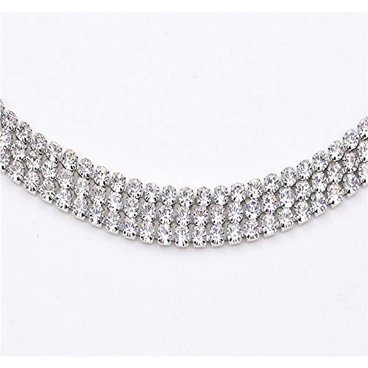 Kercisbeauty Multi Row Boho Tennis Chain Rhinestones Choker Long Chain Necklace for Women Jewelry (Silver)