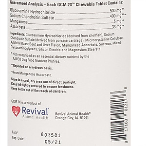 Revival Animal Health GCM 2X Chewable Glucosamine Joint Support Tablets - Premium Supplement for Dogs - 120ct