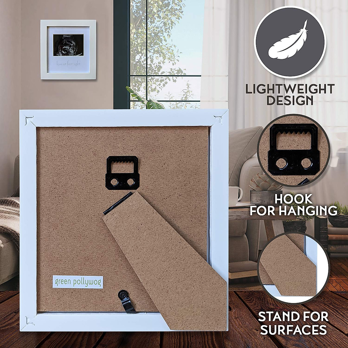 Green Pollywog | Sonogram Picture Frame | White Frame | Ultrasound Frame | Pregnancy Gifts for First Time Moms | Baby Ultrasound Picture Frame | Gifts for Parents/Grandparents | Nursery Decor