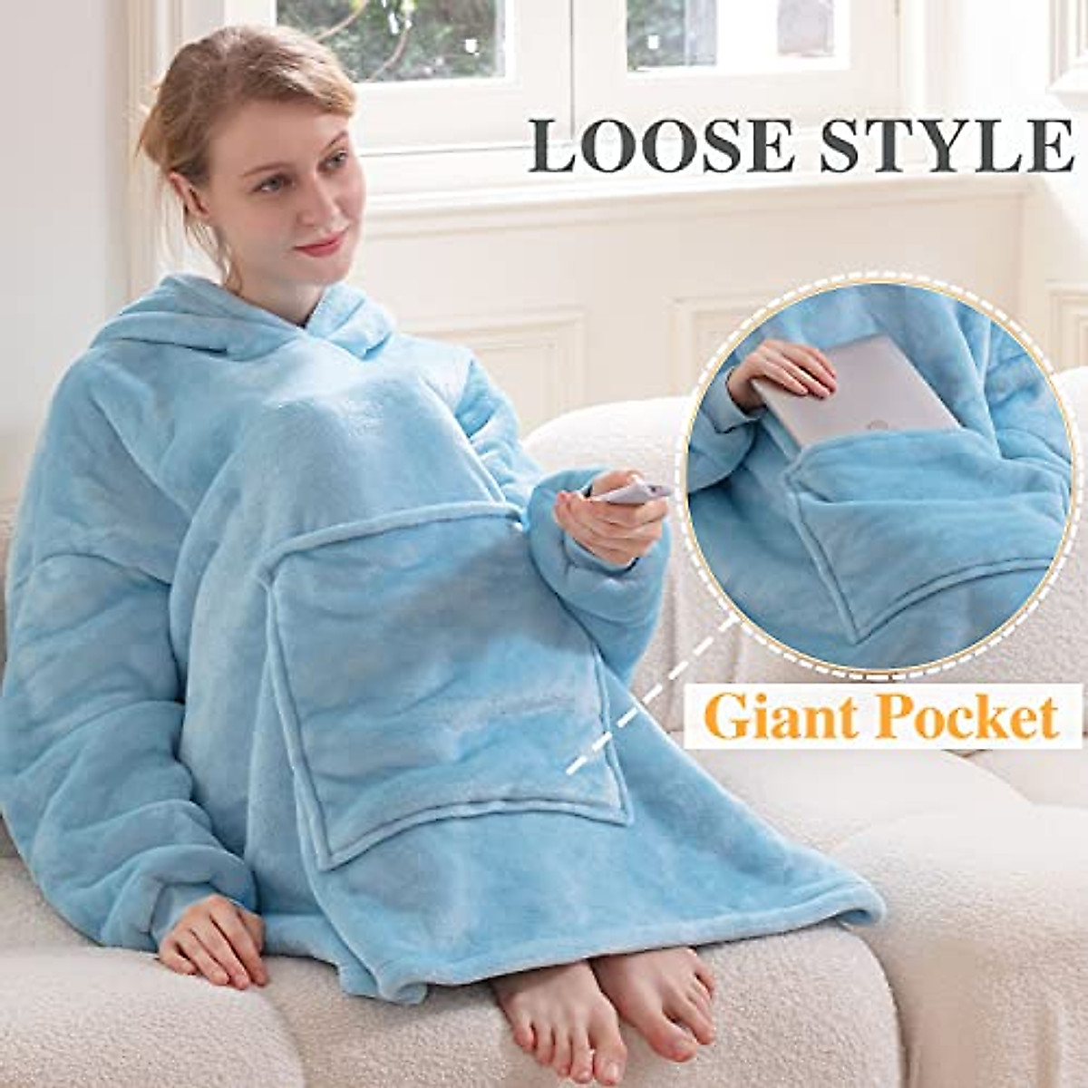 M.Nollby Oversized Wearable Blanket For Women Men Thick Flannel And Warm Sherpa Fleece Blanket Hoodie Cozy Blanket Sweatshirt With Sleeves and Giant Pocket
