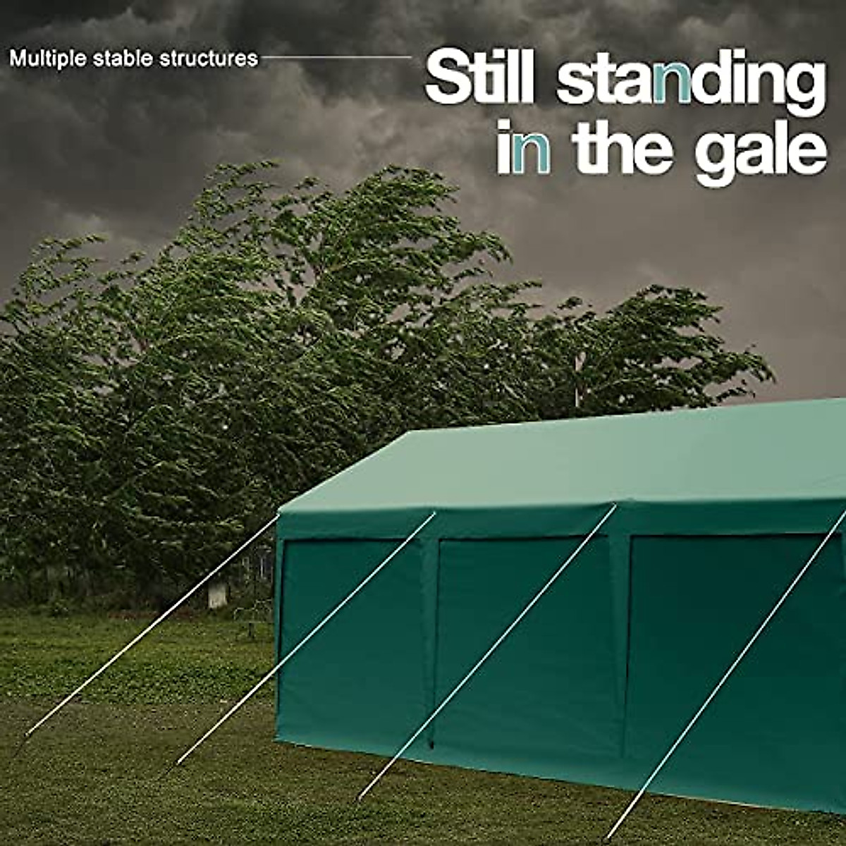 FINFREE 10 x 20 ft Heavy Duty Carport with Removable Sidewalls and Doors，Car Cnopy with 4 sandbags, Garage Shelter for Outdoor Party, Birthday, Garden, Boat, Green