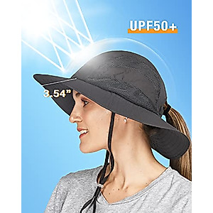 FURTALK Sun Hats for Women Wide Brim UPF 50+ Sun Hat with Ponytail Hole for Women Outdoor Summer Hiking Hat Dark Grey