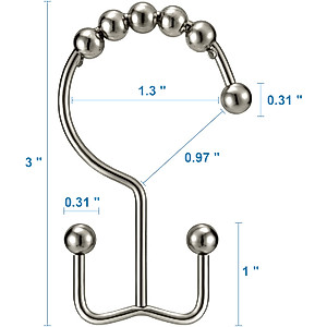 TENOVEL Shower Curtain Hooks Rings, Double Sided Shower Hooks Rust Proof for Bathroom Shower Rods Curtains, Durable Stainless Steel Bathroom Shower Curtain Hangers, Brushed Nickel, Set of 12
