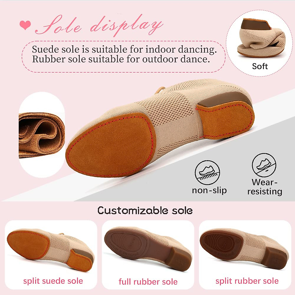 YKXLM Women Standard Practice Social Dance Sneaker Beginner Dance Practice Shoes for Women Low Heel Ballroom,Beige,1" Heel,7 US