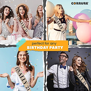 CORRURE 'Finally 21' Birthday Sash With Glitter - Gold Sash with Black Foil 21st Birthday Sash for Men and Women - Ideal Twenty One Sash Party Favors Supplies and Decorations for Your 21 Bday Party
